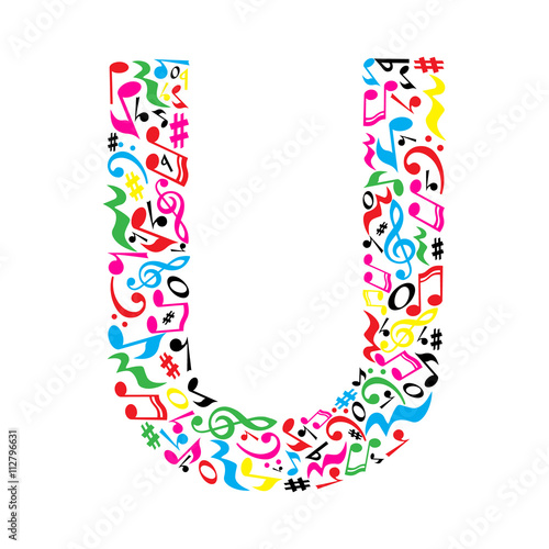 "U letter made of colorful musical notes on white background. Alphabet ...