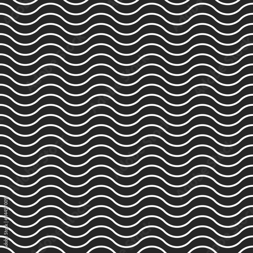 "Wave background vector seamless pattern, black and white monochrome ...