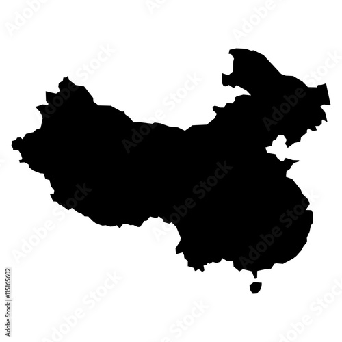 "Black simplified flat silhouette map of China. Vector country shape ...