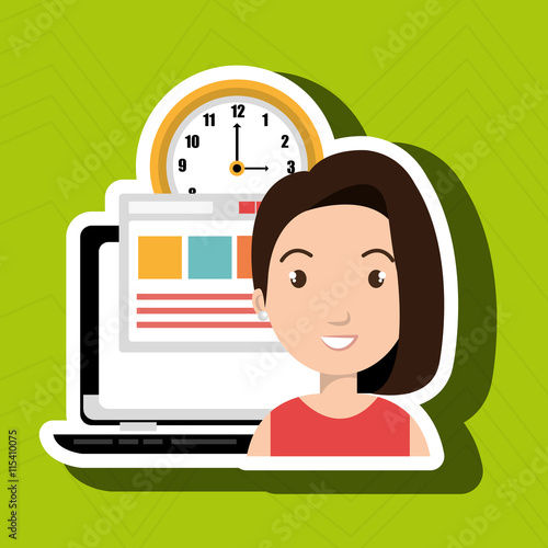 "woman and computer isolated icon design, vector illustration graphic ...