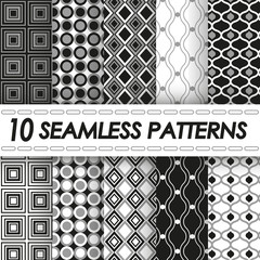 Sewing fabric with set of seamless black and white geometric patterns ...