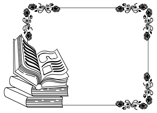 Books Border Clipart Black And White