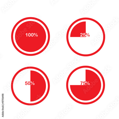 "icons pie graph circle percentage chart red 25 50 75 100 % set ...
