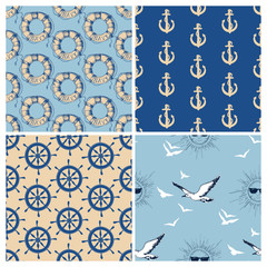 Sewing fabric with Marine seamless patterns vector collection. Sea and ...