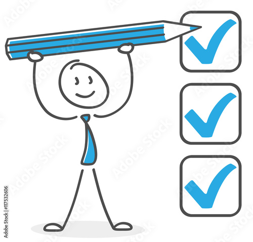 "Strichmännchen mit Bleistift beim abhaken der Checkliste." Stockfotos ...