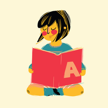 Teen Girl Reading Book Clip Art