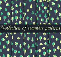 Sewing fabric with Set of seamless patterns with trees in a flat style ...