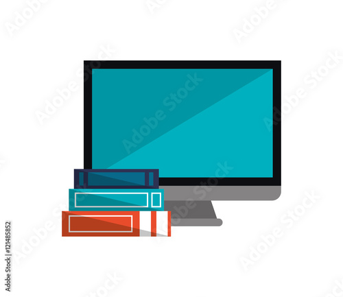 "flat design computer and books icon vector illustration" obrazów ...