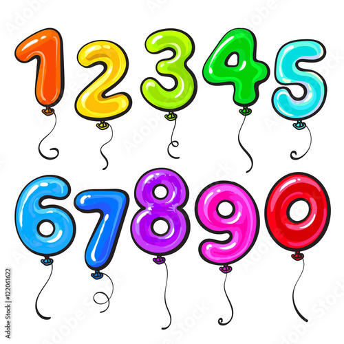 "Number shaped bright and glossy colorful balloons, cartoon vector ...
