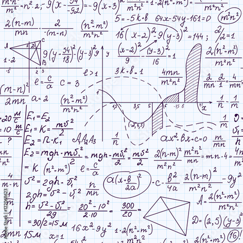 "Math educational vector seamless pattern with formulas, tasks, plots ...