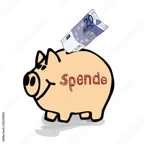 "Spende Geld - Sparschwein mit 20-Euro-Schein, Comiczeichnung - Vektor ...