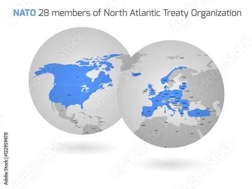 "NATO member countries marked by blue in two globe maps." Stock image ...