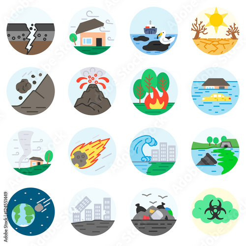 "catastrophe icons set. cataclysms, symbols collection. a catastrophe ...