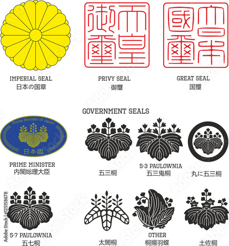 "Set of official Japan emblems and seals" Stockfotos und lizenzfreie ...