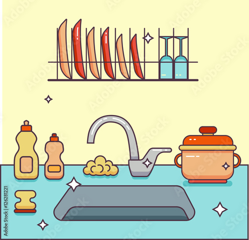 Kitchen Sink With Kitchenware Stock Image And Royalty Free Vector