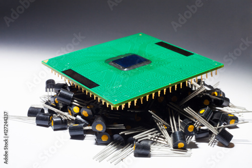 "Microprocessor on the heap of transistors" Stock photo and royalty ...