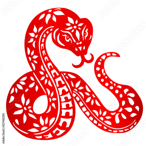 "Zodiac Sign for Year of Snake, The Chinese traditional paper-cut art ...