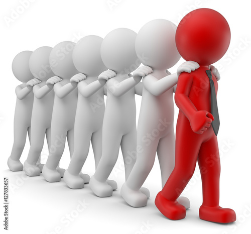 "3d Männchen führt seine Mitarbeiter als Teamleitung an." Stockfotos ...