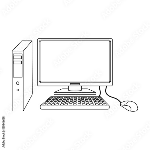 "Personal computer icon in outline style isolated on white background ...