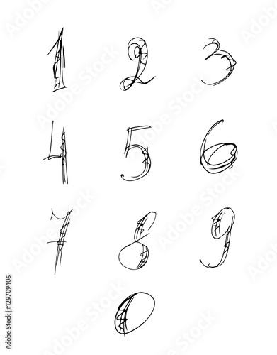 Set Of Hand Drawn Vector Numbers Sketch Isolated On White Background