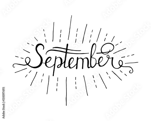 "Hand drawn ink lettering Hello September isolated black on white ...