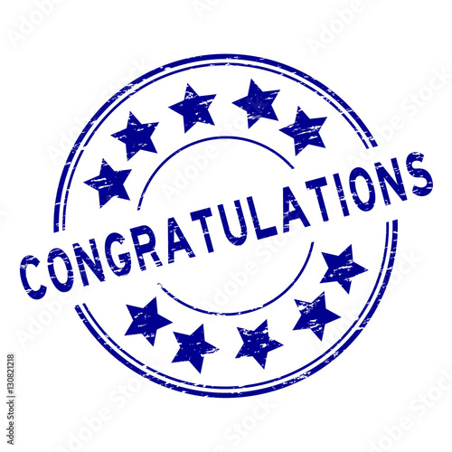 "Grunge blue congratulations with star icon round rubber stamp" Stock ...