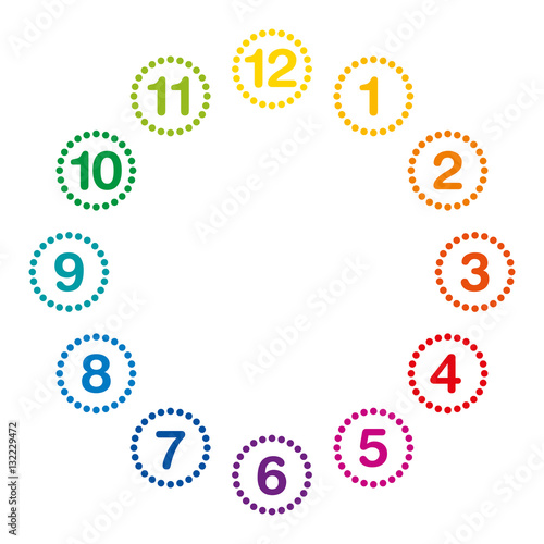 "Rainbow colored clock face with numerals and hours one to twelve ...