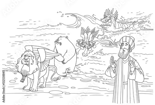 "The prophet Daniel sees a vision about the beasts coming up out of the ...