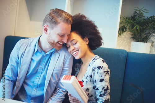 "Multiracial couple dating. Handsome redhead man with beautiful Afro ...