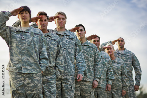 "Portrait of a line of US Army soldiers saluting." Stock photo and ...
