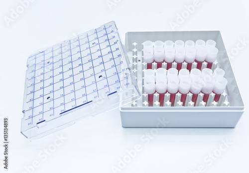 "Frozen mammalian cell stock vials in the storage rack" Stock photo and ...