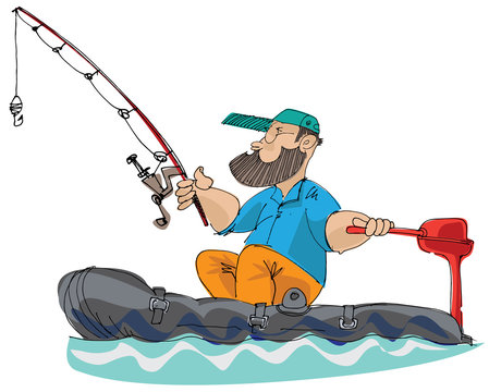 Man Fishing In Boat Cartoon
