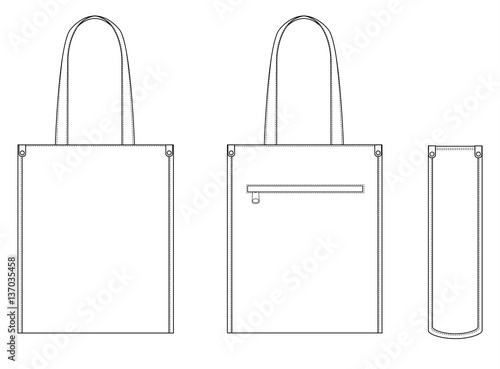 "Tote bag fashion flat technical drawing template" Stock image and ...