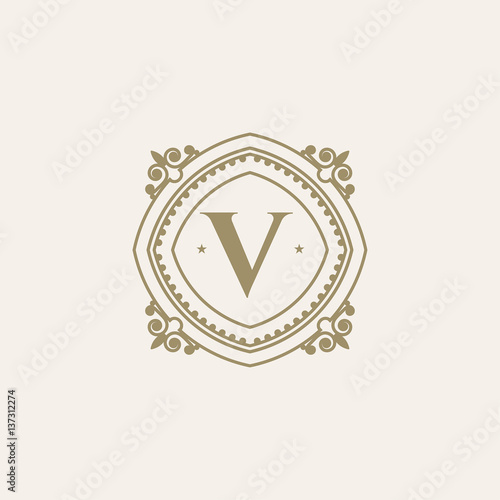 "The letter V. Flourishes calligraphic monogram emblem template." Stock ...