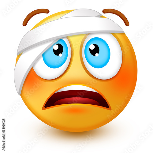 "Cute injured-face emoticon or 3d wounded emoji with a bandage wrapped ...