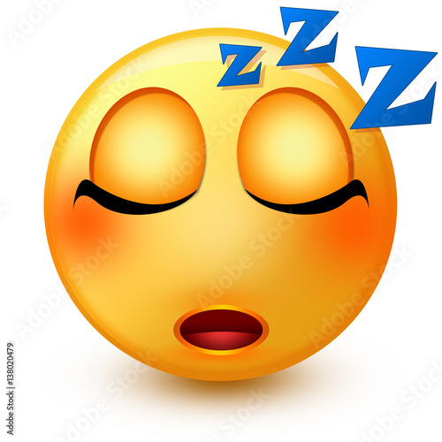 "Cute sleeping face emoticon or 3d sleepy emoji with closed eyes and a ...