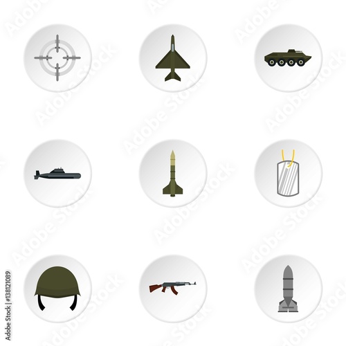 "Military defense icons set, flat style" Stock image and royalty-free ...