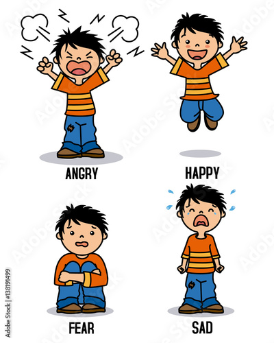"Boy emoticon showing different emotions. Happy, angry, sad and scared ...