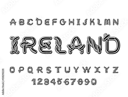"Ireland font. National Celtic alphabet. Traditional Irish ornament ...