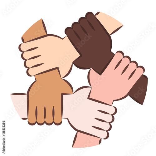 "Vector Illustration Of Five Human Hands Holding Eachother For ...