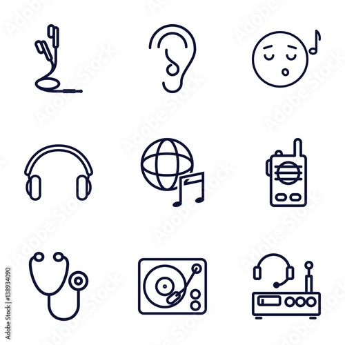 "Set of 9 listen outline icons" Stock image and royalty-free vector ...