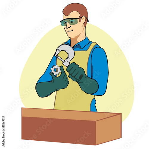 "Illustration of an operator using a precision tool the micrometer to ...