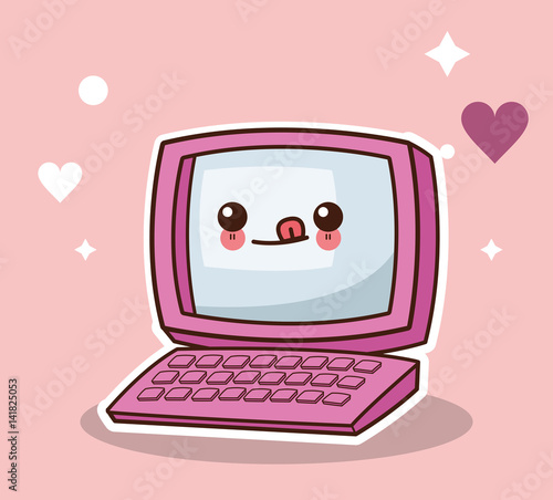 "kawaii computer technology image vector illustration eps 10 ...