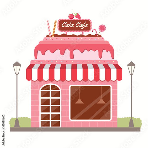 "Vector Graphic of the pink cafe with the strawberry cake roof and the ...