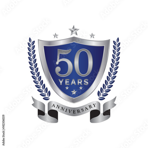 "50th anniversary years shield blue silver color" Imagens e vetores de ...