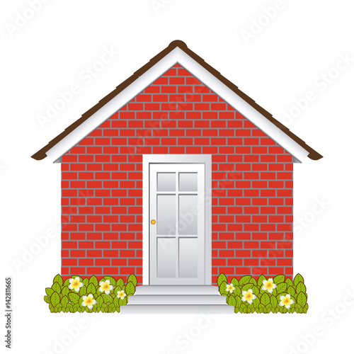 "comfortable facade house with garden without windows vector ...