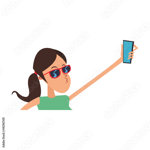 "girl taking a selfie, cartoon icon over white background. colorful ...
