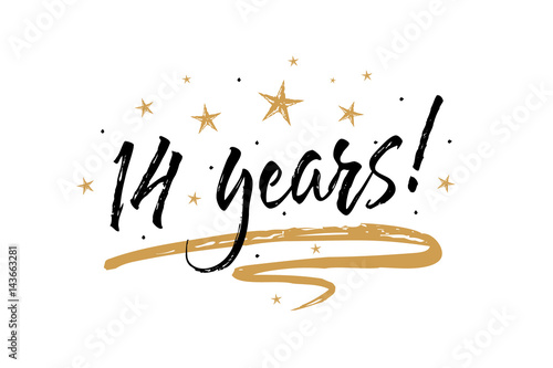 "14 years card. Beautiful banner greeting scratched calligraphy text ...