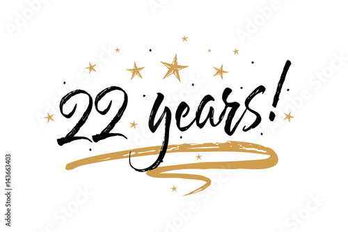 "22 years card. Beautiful banner greeting scratched calligraphy text ...