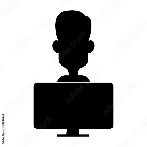 "man and computer icon over white background. vector illustration ...